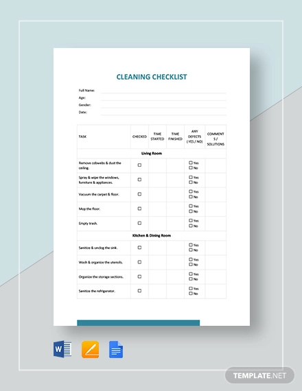 FREE 41+ Cleaning Checklist Templates in MS Word | Excel | PDF | Pages ...