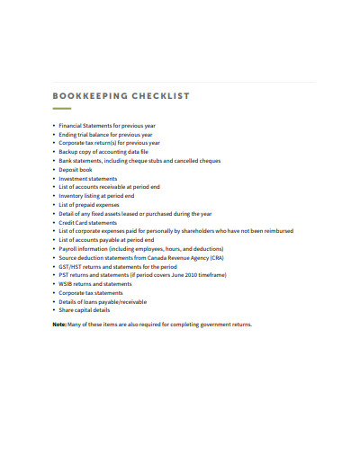 14+ Bookkeeping Checklist Templates in PDF | DOC
