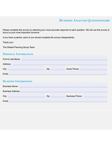 9+ Business Analysis Questionnaire Templates in PDF | MS Word