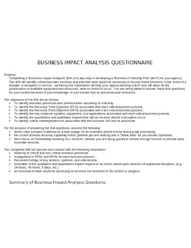 9+ Business Analysis Questionnaire Templates in PDF | MS Word