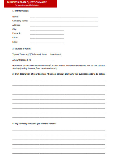 9+ Business Plan Questionnaire Templates in PDF | MS Word