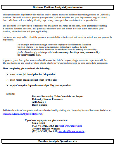 9+ Business Analysis Questionnaire Templates in PDF | MS Word