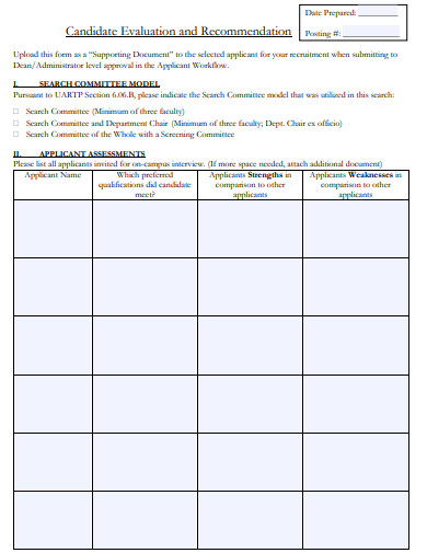 11+ Candidate Evaluation Form Templates in DOC | PDF