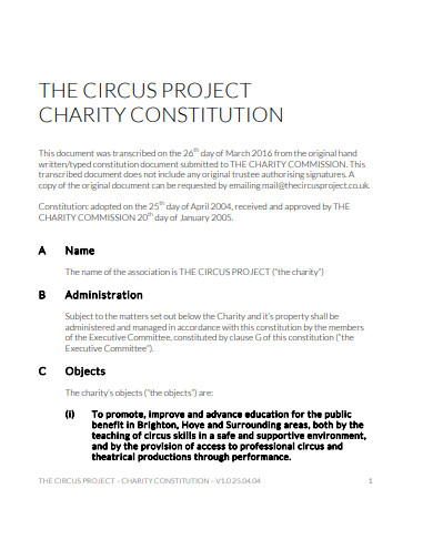 8+ Charity Constitution Templates in PDF | DOC