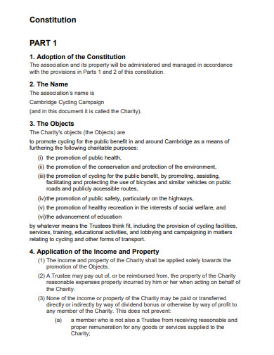 8+ Charity Constitution Templates in PDF | DOC