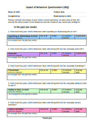 10+ Behaviour Questionnaire Templates in PDF | DOC