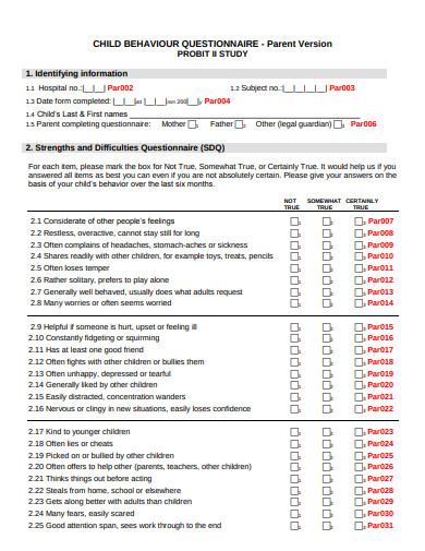 10+ Behaviour Questionnaire Templates in PDF | DOC