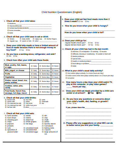 21+ Nutrition Questionnaire Templates in PDF | DOC
