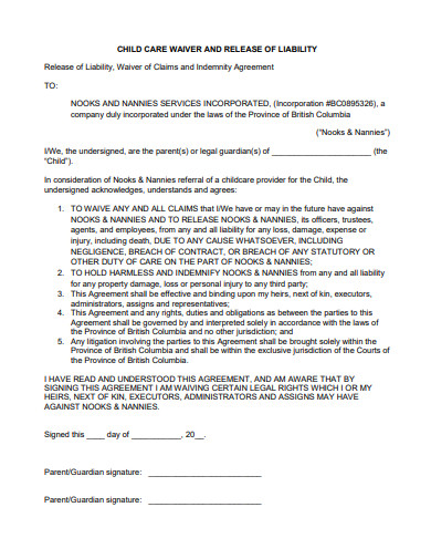 9+ Childcare Liability Waiver Templates in PDF | DOC