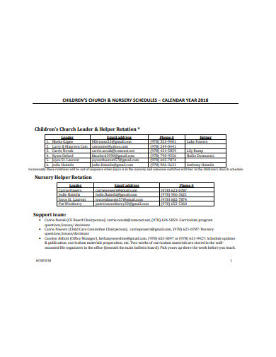 10+ Church Nursery Schedule Templates in PDF | DOC