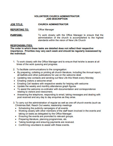 10 Church Volunteer Job Description Templates In DOC PDF