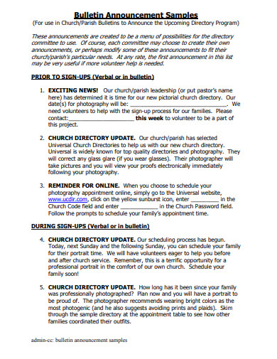 10 Church Announcement Templates In PDF DOC