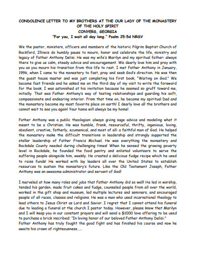 3+ Church Condolence Letter Templates in PDF