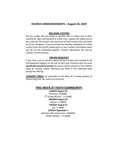 10 Church Announcement Templates In PDF DOC