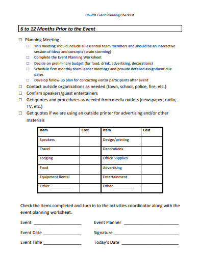 6+ Church Event Planning Checklist Templates in DOC | PDF