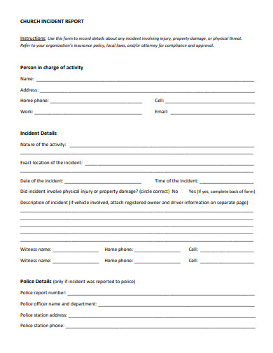 10+ Church Incident Report Templates in PDF | DOC
