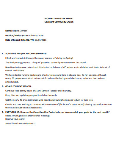 11+ Church Monthly Report Templates in PDF | DOC