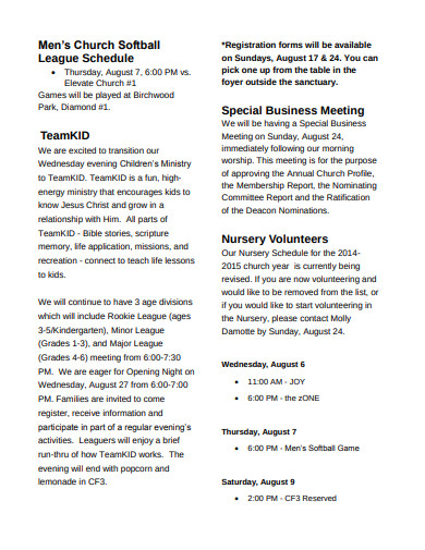 10+ Church Nursery Schedule Templates in PDF | DOC