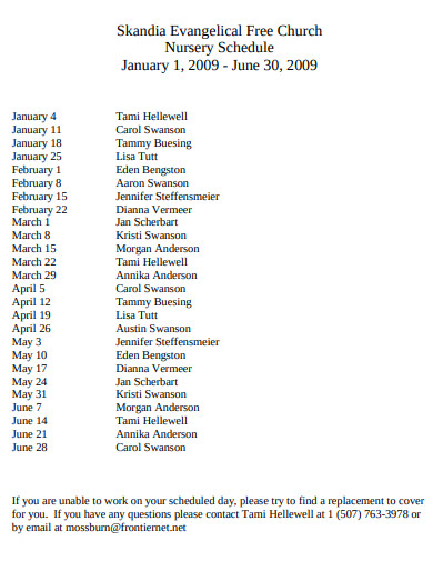 10+ Church Nursery Schedule Templates in PDF | DOC
