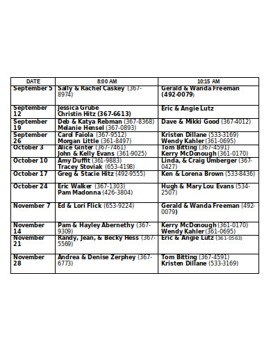 10+ Church Nursery Schedule Templates in PDF | DOC