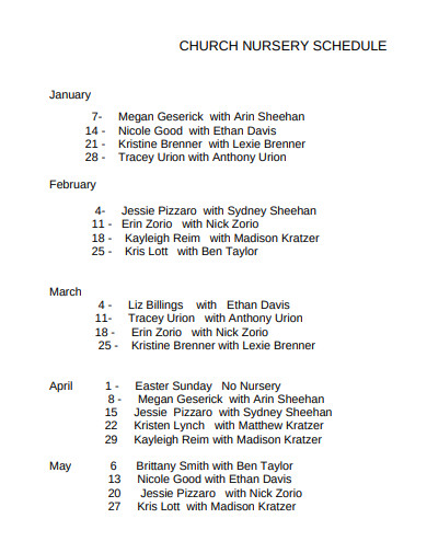10+ Church Nursery Schedule Templates in PDF | DOC
