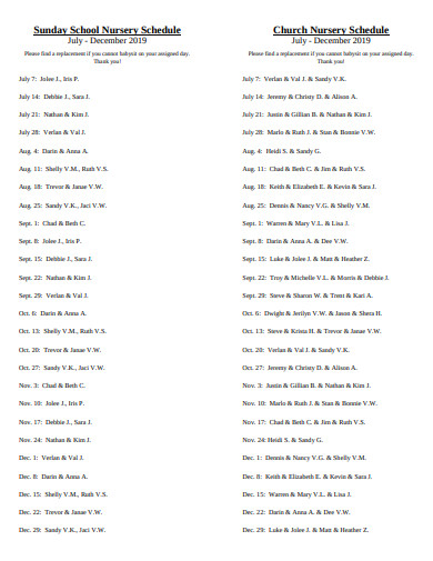 10+ Church Nursery Schedule Templates in PDF | DOC