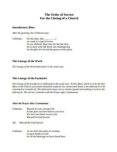 11+ Church Service Order Templates in PDF | DOC