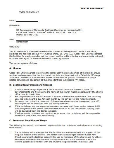 10+ Church Rental Agreement Templates in PDF | DOC