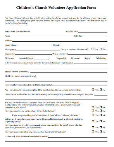 10+ Church Volunteer Application Form Templates in PDF | DOC