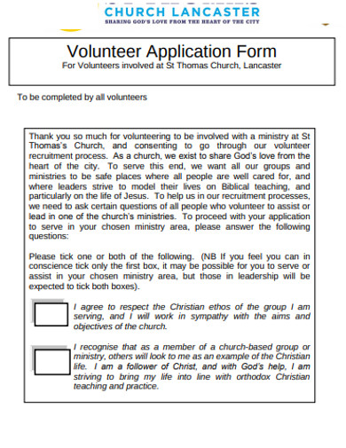 10+ Church Volunteer Application Form Templates in PDF | DOC