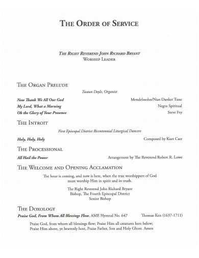 11+ Church Service Order Templates in PDF | DOC