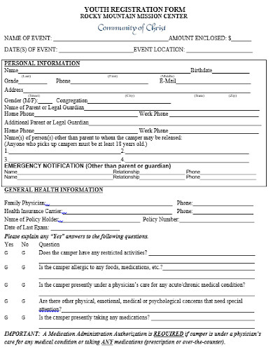 14 Church Youth Registration Form Templates In PDF DOC