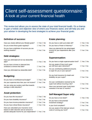 15+ Self Assessment Questionnaire Templates in PDF | DOC