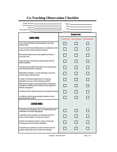 12+ Teacher Observation Checklist Templates in PDF | MS Word
