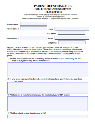 23+ Parent Questionnaire Templates in PDF | DOC