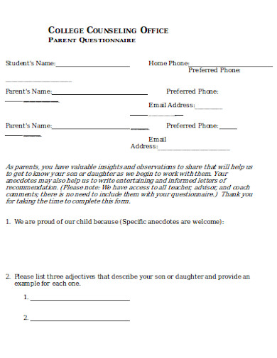 23+ Parent Questionnaire Templates in PDF | DOC
