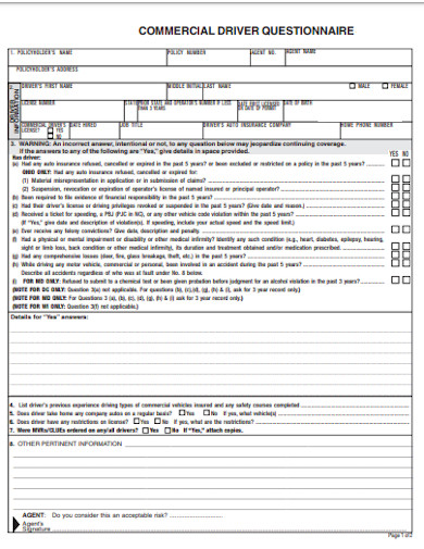21+ Driver Questionnaire Templates in PDF | DOC | XLS