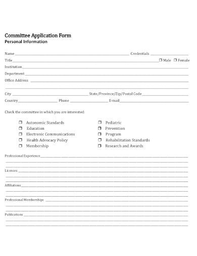 FREE 10+ Committee Application Form Templates in PDF | MS Word