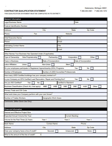 14+ Contractor Qualification Statement Templates in PDF | DOC