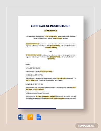 10+ Company Incorporation Certificate Templates in PDF | Word | Google ...