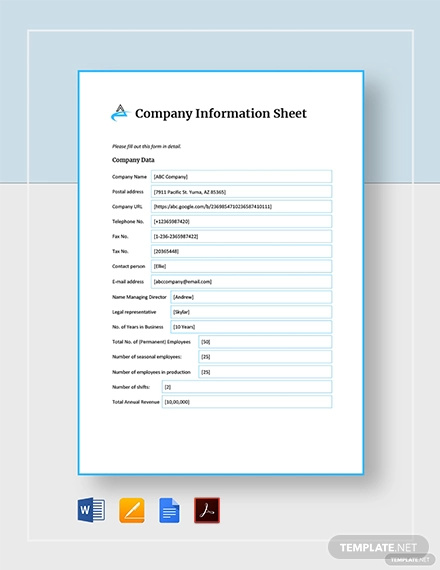 Company Sheet Templates - 18+ Word, PDF Format Download