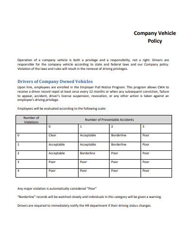 FREE 21+ Company Vehicle Policy Templates in PDF | MS Word | Google ...