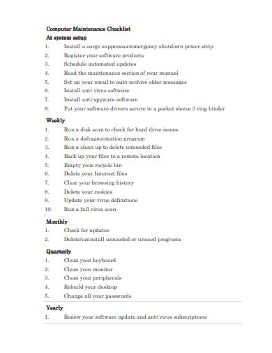 25+ Maintenance Checklist Templates in Google Docs | Word | Pages | PDF ...