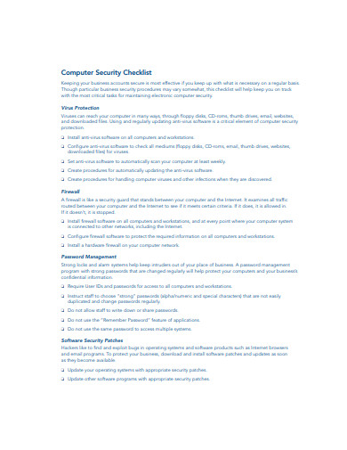 5+ Computer Security Checklist Templates in DOC | PDF