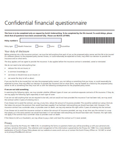 10+ Financial Questionnaire Templates in PDF | Microsoft Word