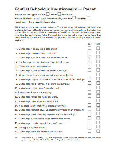 10+ Behaviour Questionnaire Templates in PDF | DOC