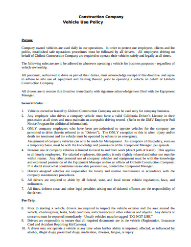 FREE 21+ Company Vehicle Policy Templates in PDF | MS Word | Google ...