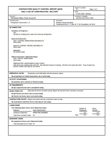 4+ FREE Construction Daily Log Templates - Word | Pages | PDF