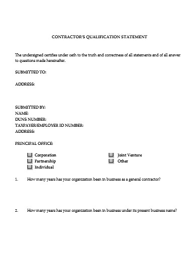 14+ Contractor Qualification Statement Templates in PDF | DOC