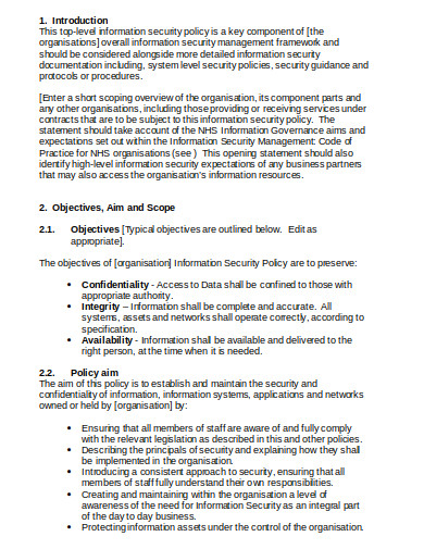  Information Security Policy Framework Template PDF Template